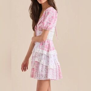 Dresses | Floral Pink And White Floral Puff Sleeve Tiered Mini Dress ...